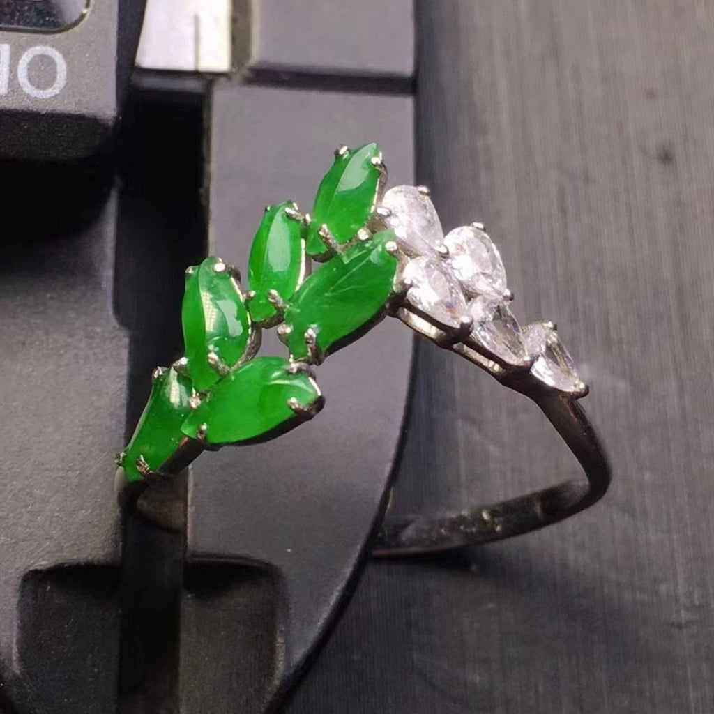 Natural Jade Engagement Ring Jadeite Gold Jade Wedding Ring TUEW403 ...